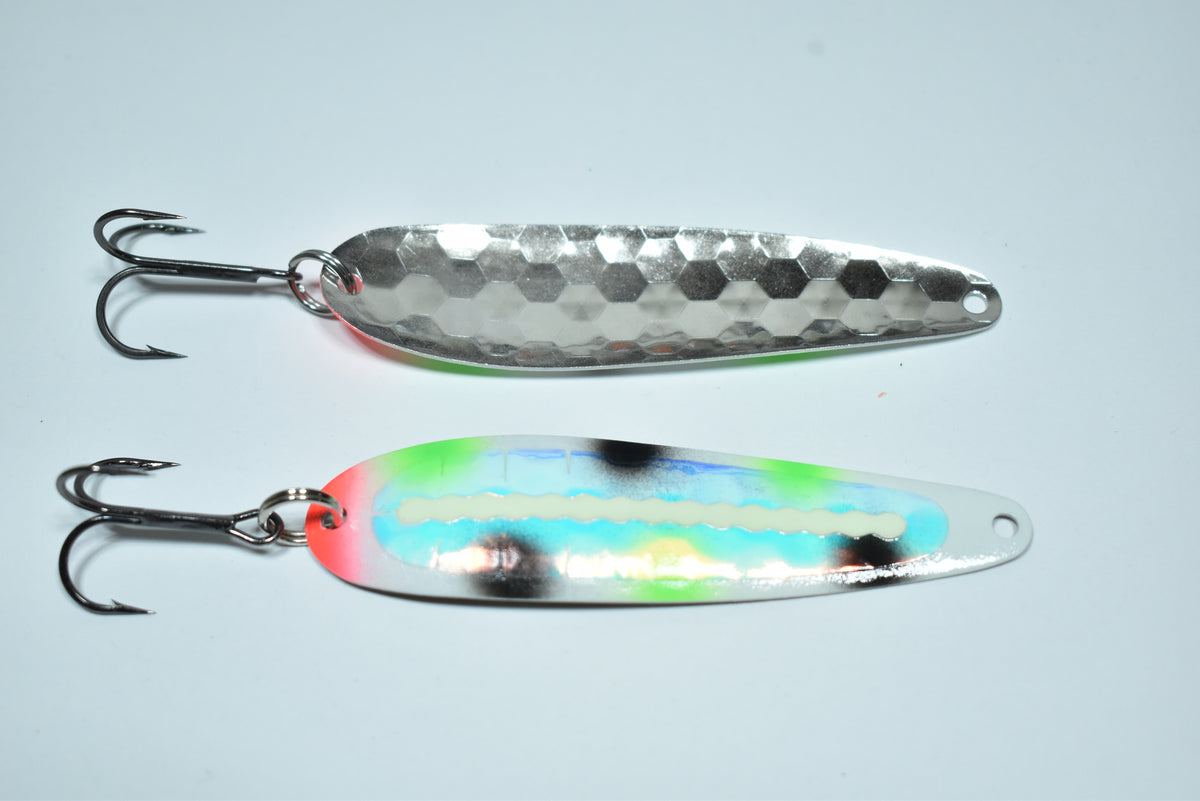 UV Spotted Shad Super Glow - Standard Trolling Spoon – SalmonElixir.com